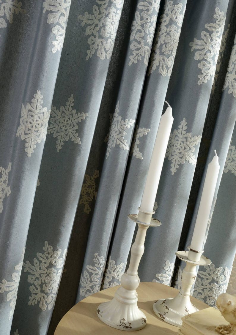 A Pair of Custom Curtains Made to Order Embroidered Snowflake - Etsy