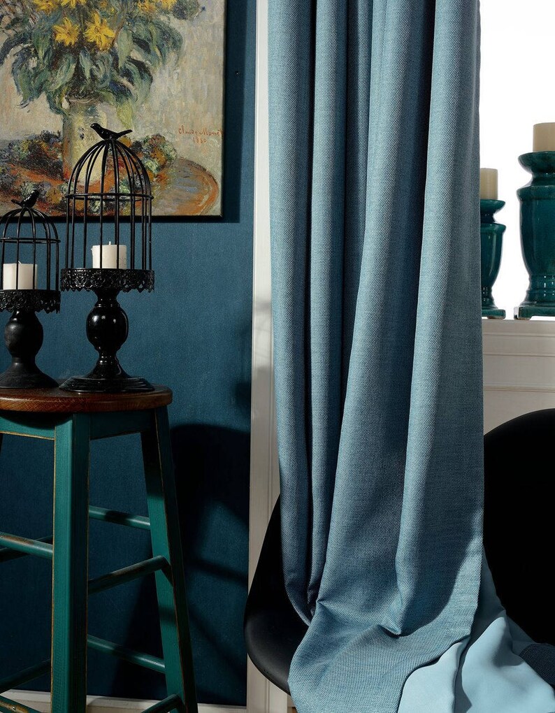 A Pair of Blue Color Custom Curtain Panels. Triple Woven - Etsy