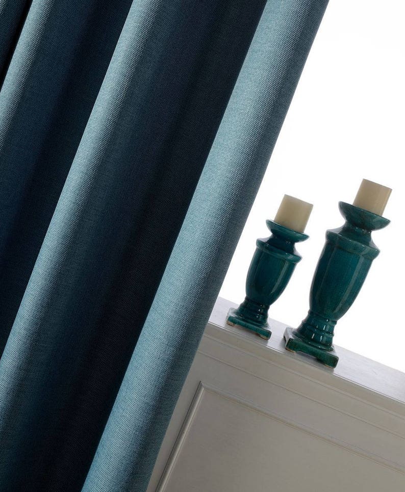 A Pair of Blue Color Custom Curtain Panels. Triple Woven - Etsy