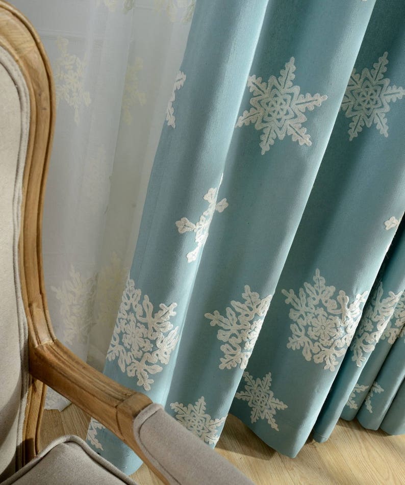 A Pair of Custom Curtains Made to Order Embroidered Snowflake - Etsy