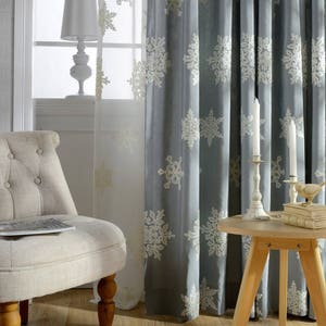A Pair of Custom Curtains Made to Order, Embroidered Snowflake Pattern ...