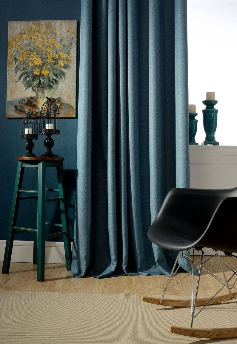 A Pair of Blue Color Custom Curtain Panels. Triple Woven - Etsy