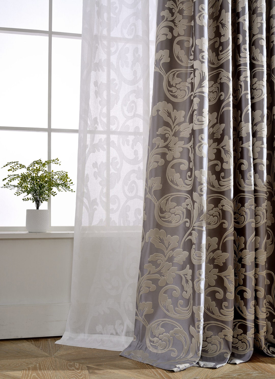 A Pair of Grey / Beige Curtains Made to Order up to - Etsy