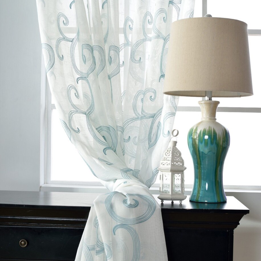 Sheer Curtain Voile Panel With Cotton Embroidery Pattern. One - Etsy