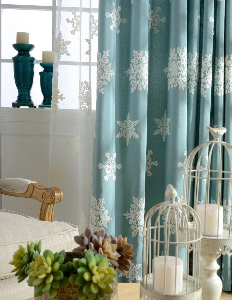 A Pair of Custom Curtains Made to Order Embroidered Snowflake - Etsy