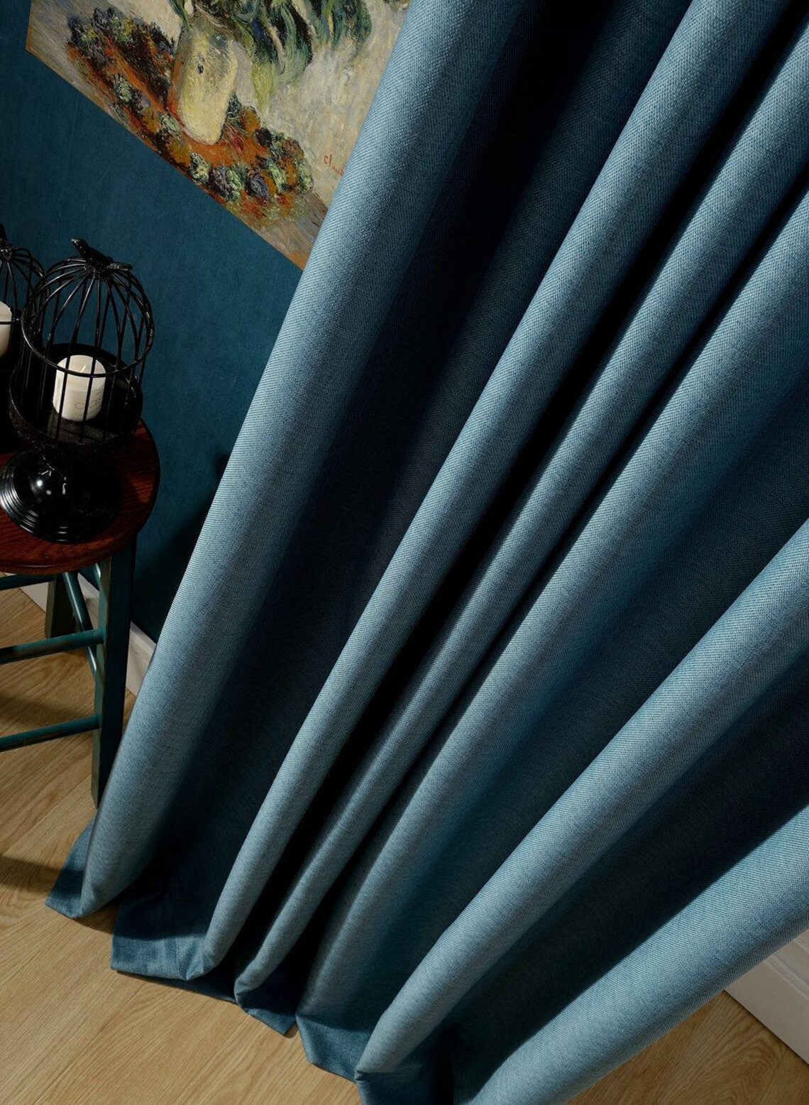 A Pair of Blue Color Custom Curtain Panels. Triple Woven - Etsy