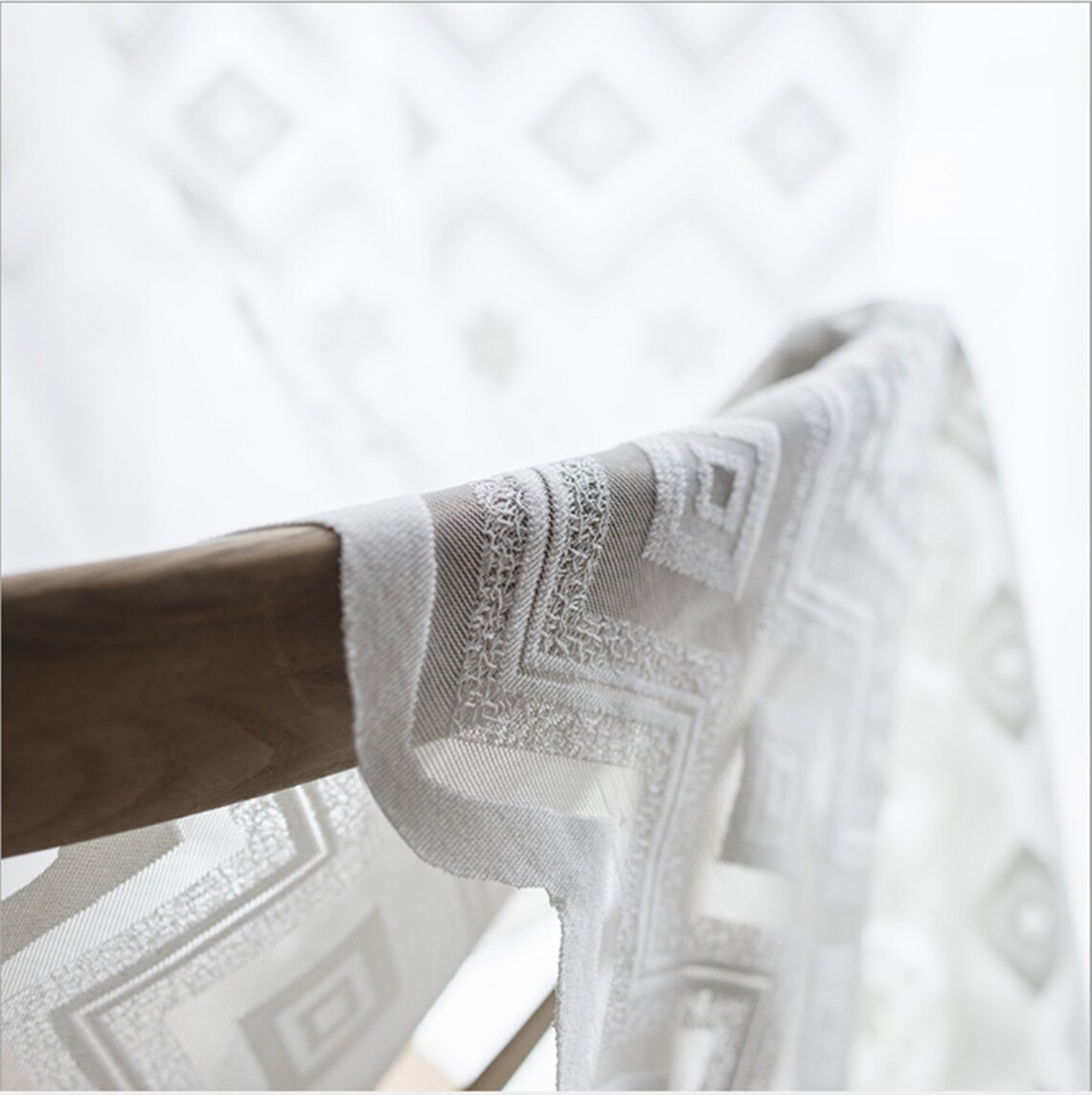 White Geometric Pattern Jacquard Sheer Curtain Panel. One - Etsy