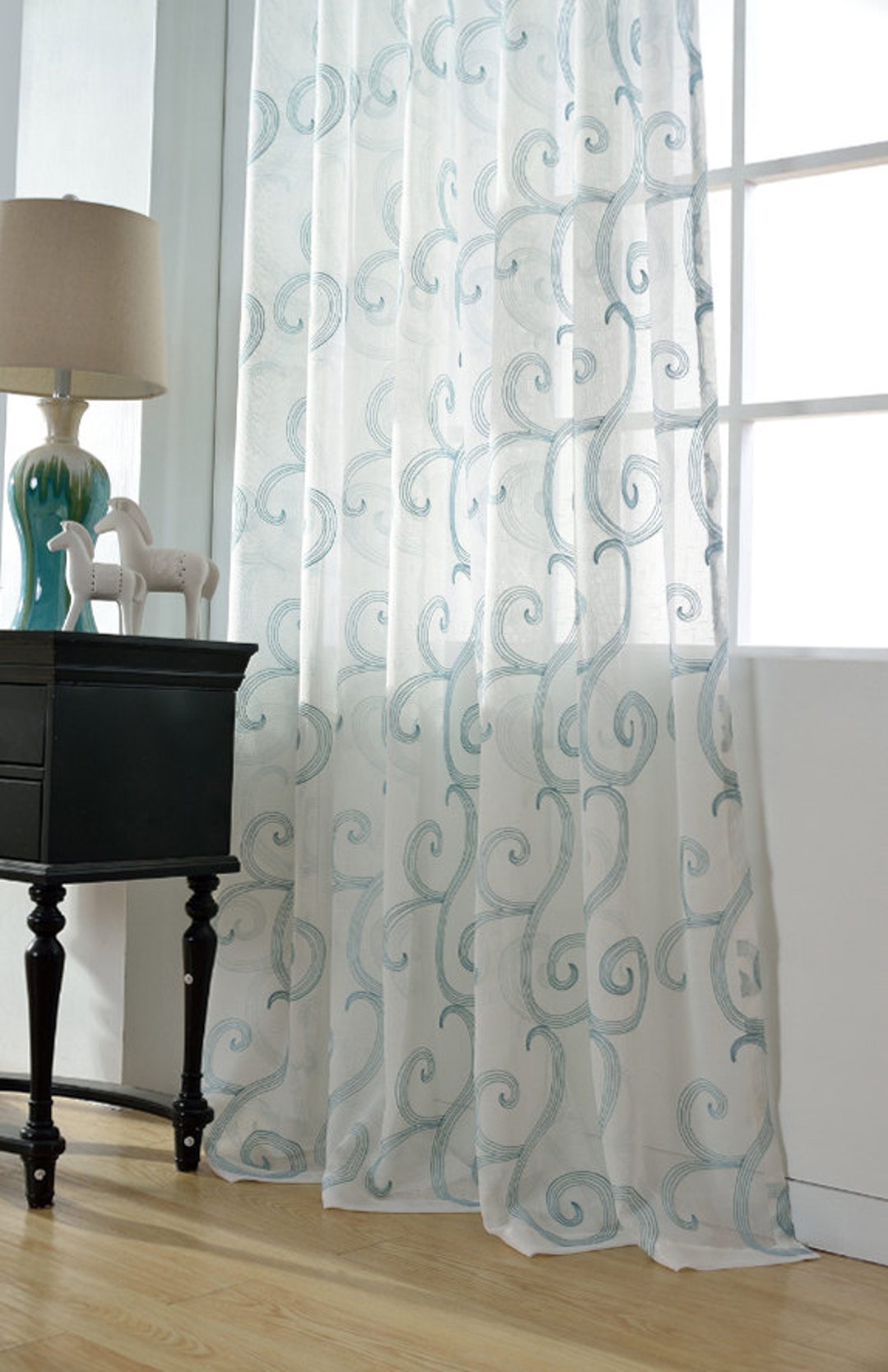 Sheer Curtain Voile Panel With Cotton Embroidery Pattern. One Panel ...
