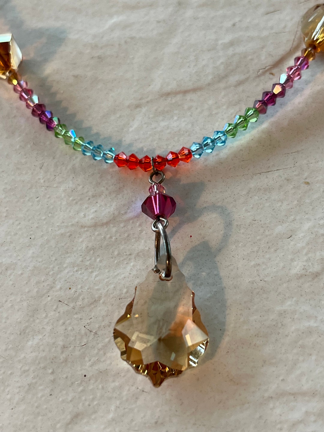 Signed Emily Ray Sterling Silver Clasp Crystal Bead Necklace, Multi ...