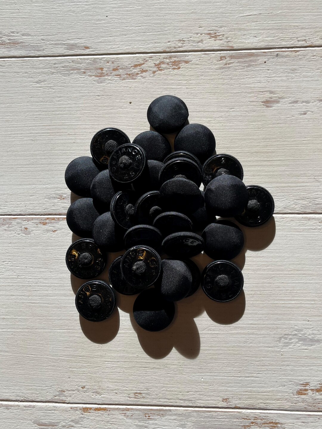 Lot of Ten Black Silk Satin Buttons Defiance 45, Shank Buttons, Circa ...