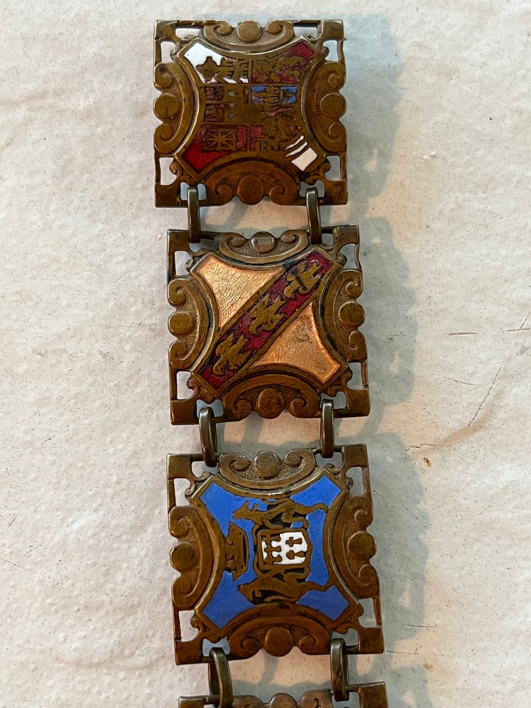 Antique Enameled French Heraldry Bracelet, French Souvenir Tourist ...
