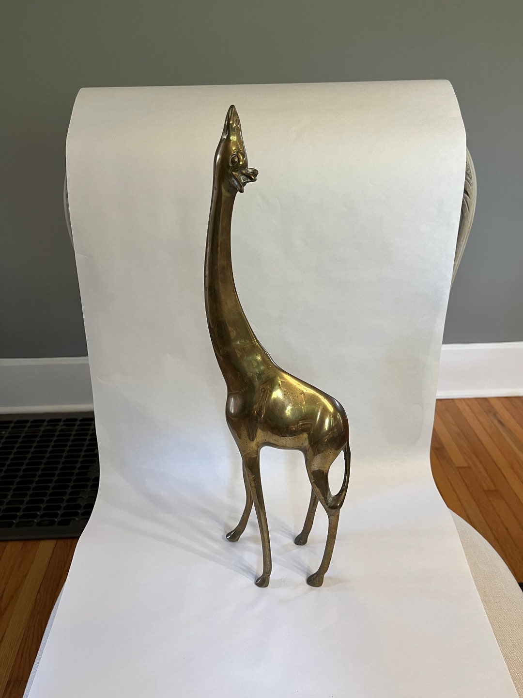19.5" Brass Giraffe Looking Up, Tall Solid Brass Giraffe With Stretched ...