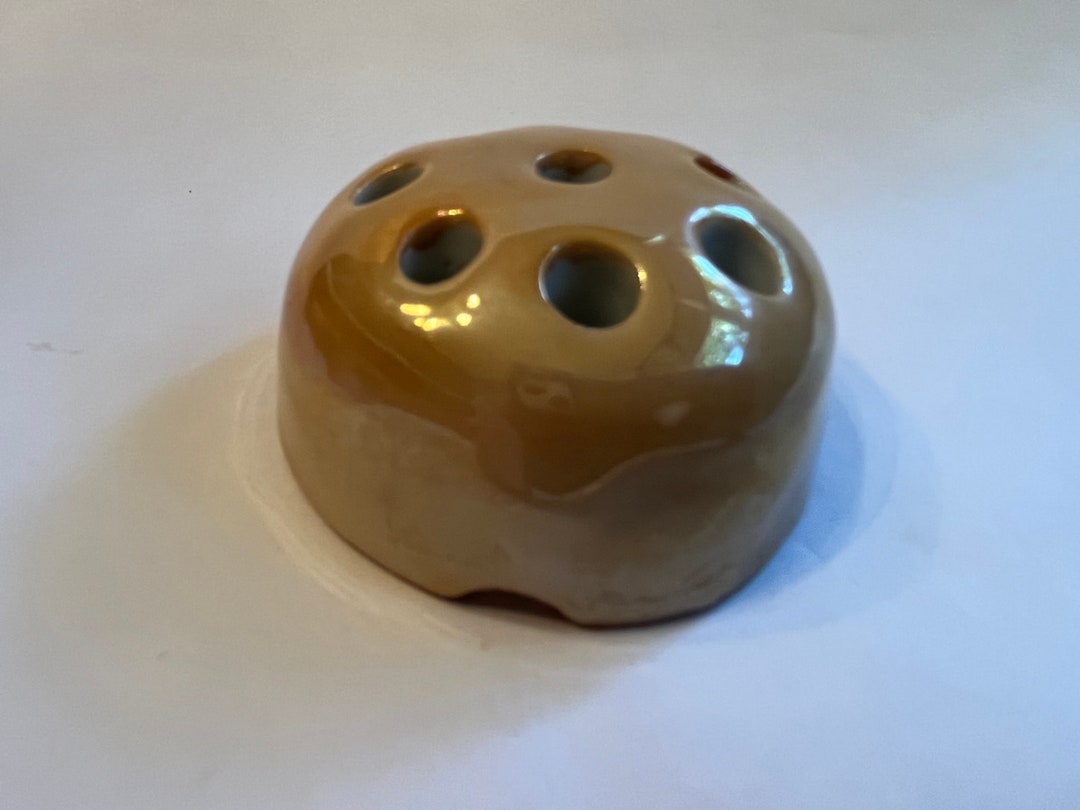 Gold Lusterware Ceramic Flower Frog 8 Hole, Made in Japan, Small Domed ...