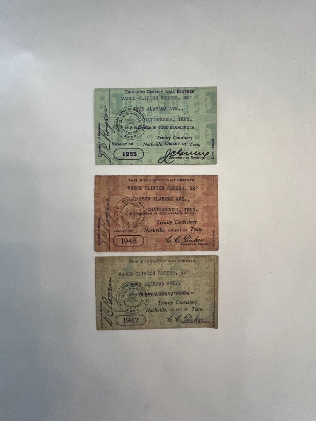 Lot of Three Masonic Lodge Membership Cards From 1940s and 1950 Moqedah ...
