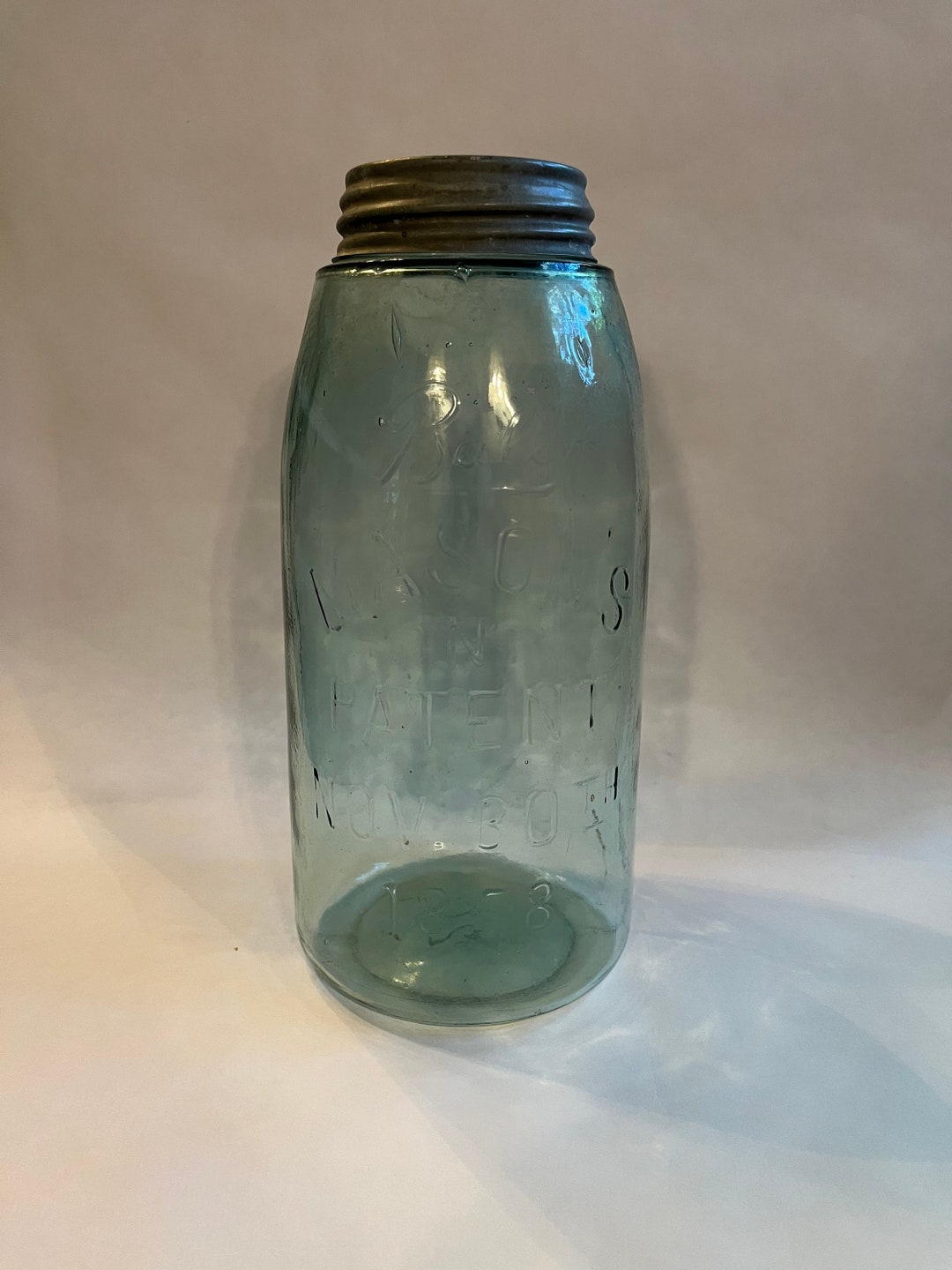 1892-1896 Ball Mason Jar Half-gallon, Aqua Color, Sloped Shoulder Jar ...
