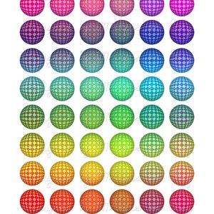 Rainbow Checkered 3D Spheres / 1 Inch Round Abstract Digital Collage ...