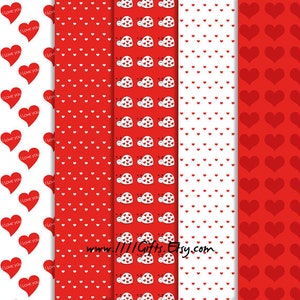 Valentine's Day Digital Scrapbook Paper Set 6 Fun Heart Images for ...