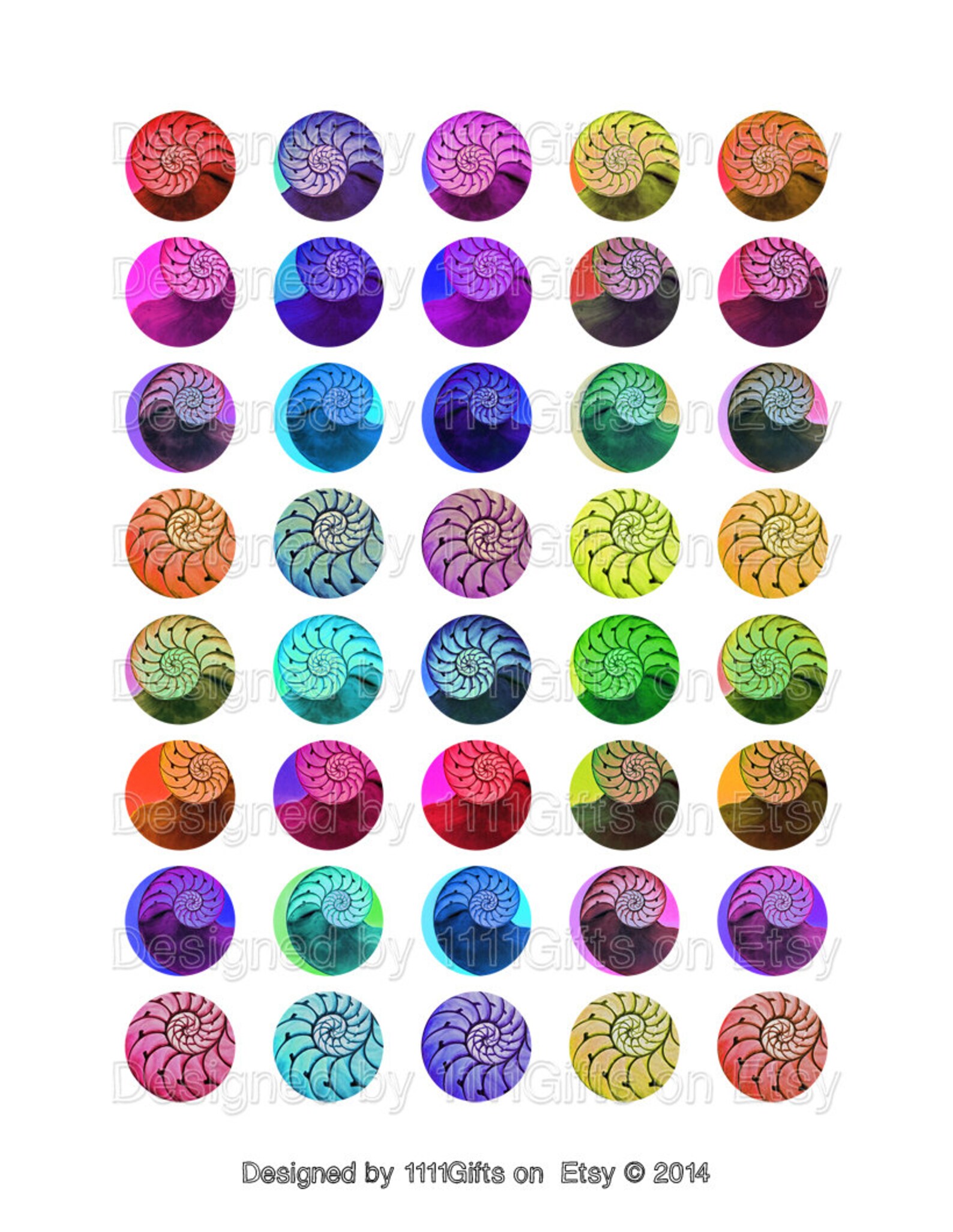1 Inch Circle Fibonacci Sequence Images Digital Collage Sheet for ...