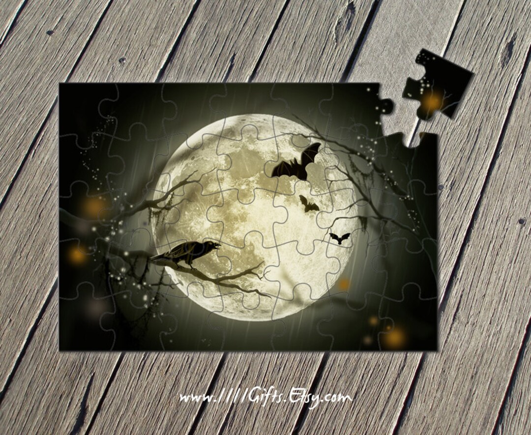 Printable Full Moon Puzzle / Moon Crafts, Bats / 35-pcs Jigsaw Puzzle ...