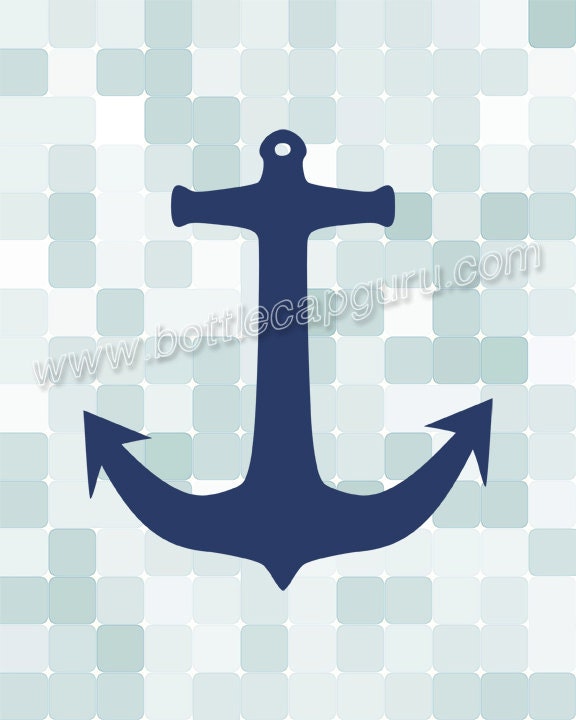 Anchor Decor, Blue Geometric Nautical Print, Navy Blue Anchor Wall Art ...
