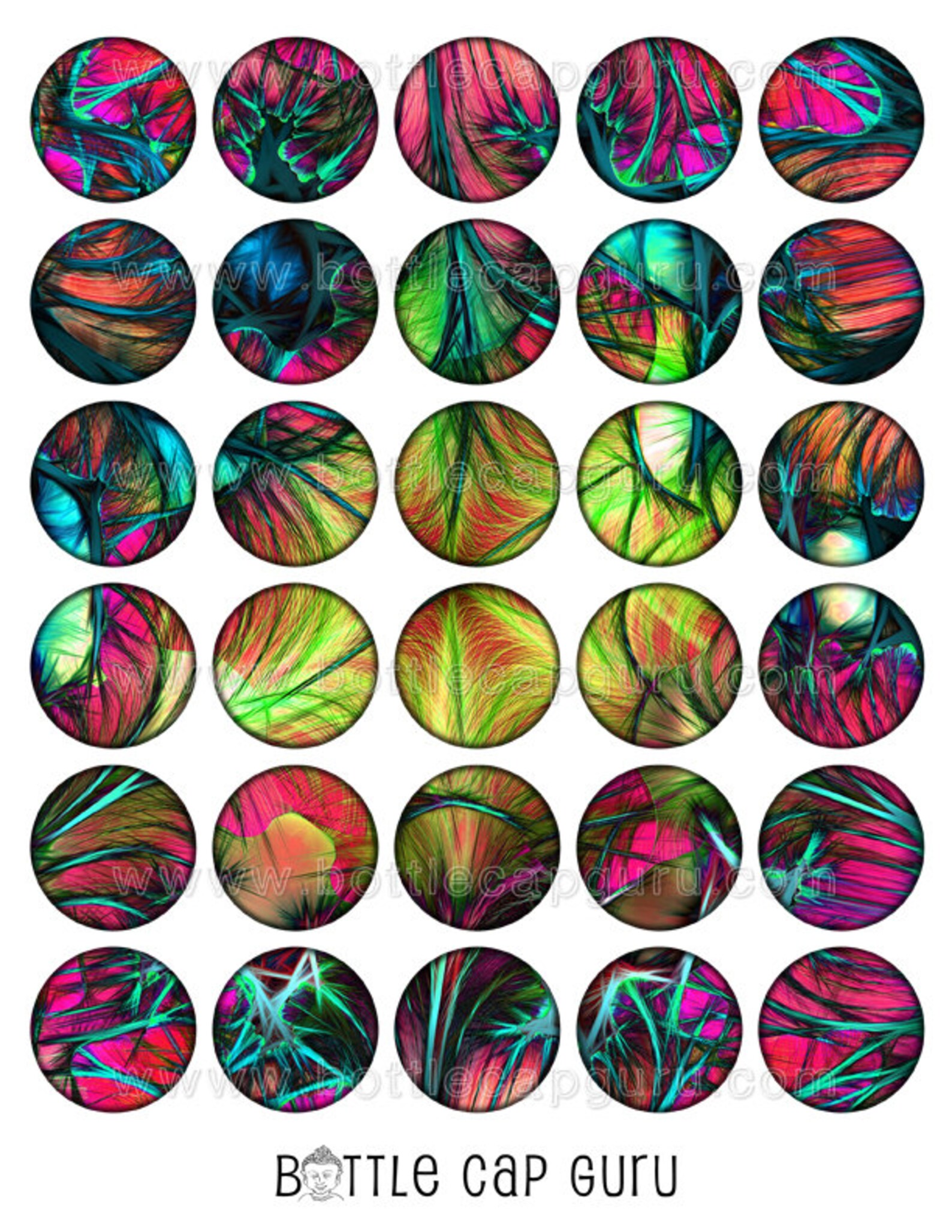 FRACTAL FRENZY CIRCLES / Digital Collage Sheet 1 Inch & 1.5 - Etsy