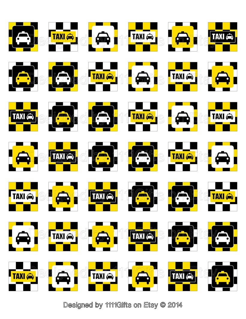 Yellow Taxi Cab Checkered Prints * 1 Inch Square Digital Collage Sheet ...