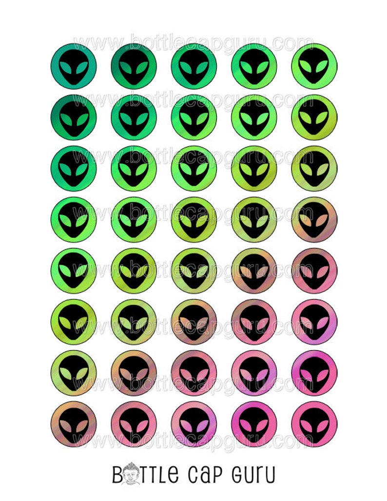 Alien Head 1 Inch Circles / Round Digital Collage Sheet Crafts / Green ...