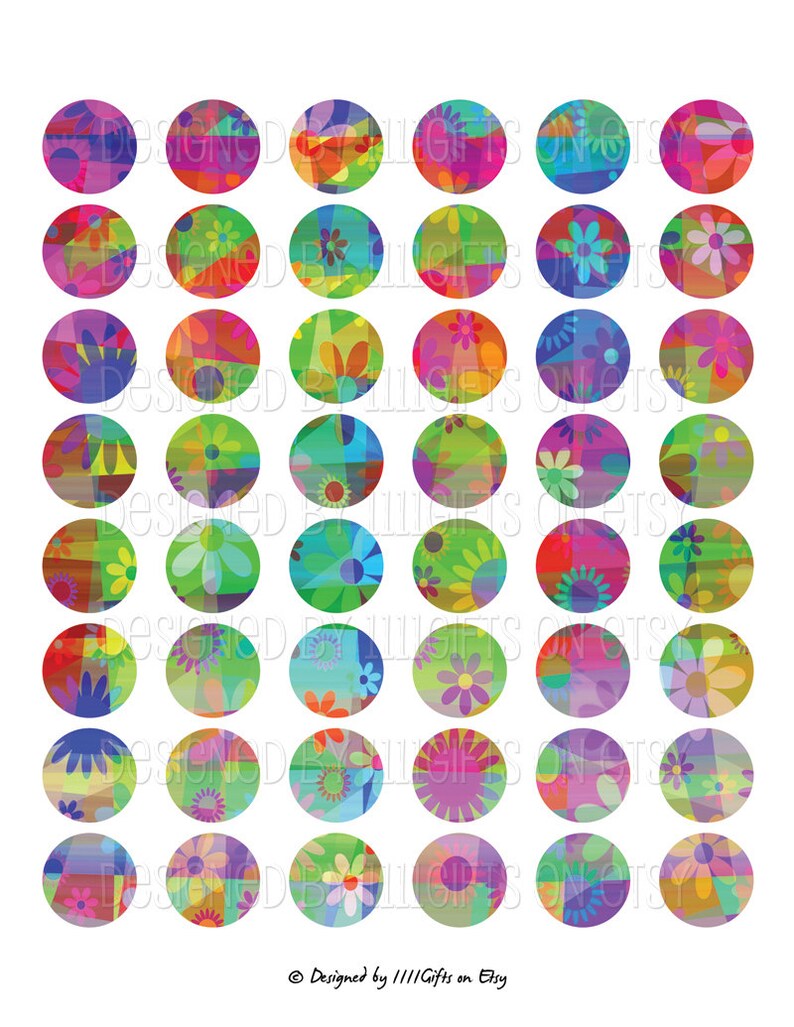 Groovy Floral 1 Inch Circles / Retro Flowers Digital Collage Sheet ...
