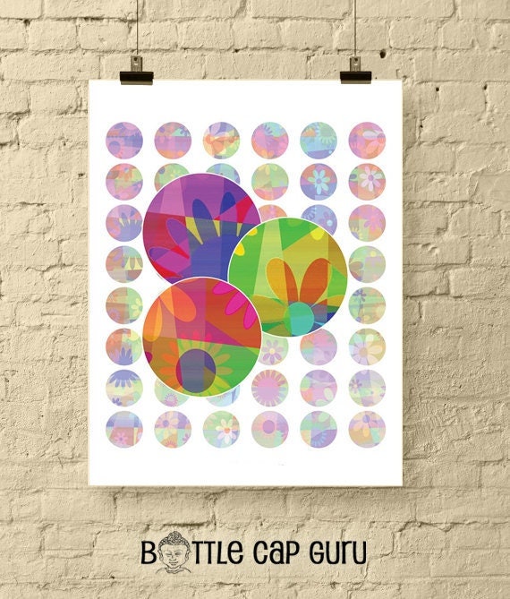 Groovy Floral 1 Inch Circles / Retro Flowers Digital Collage | Etsy