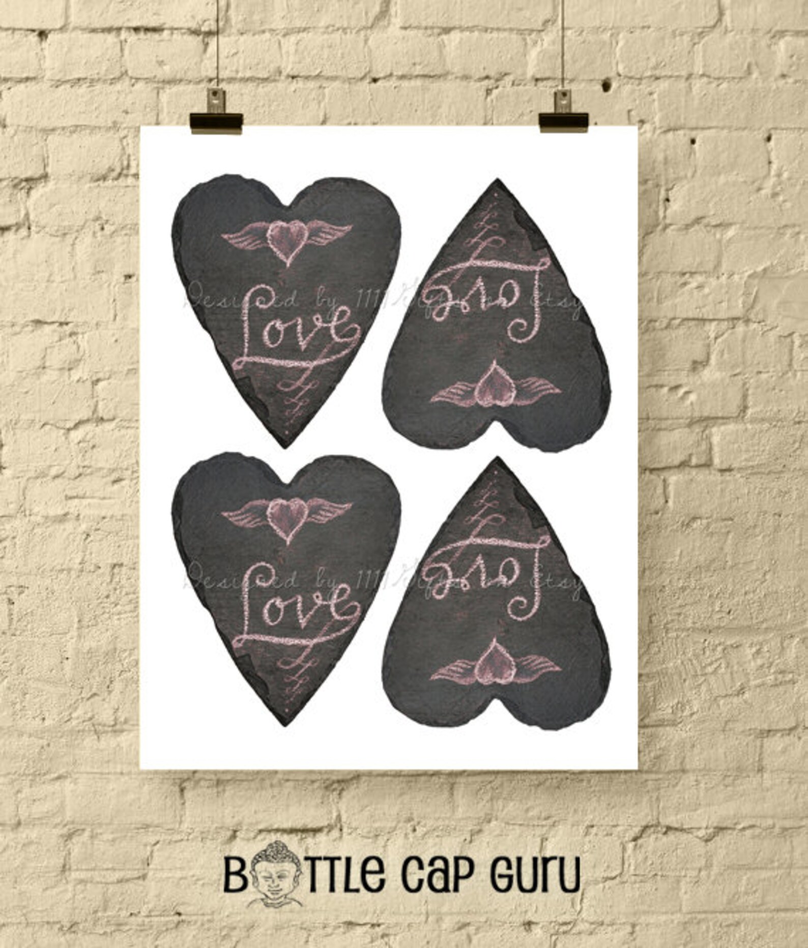 Heart-shaped Love Slates in Chalk / Digital Collage Sheet for Gift Tags ...