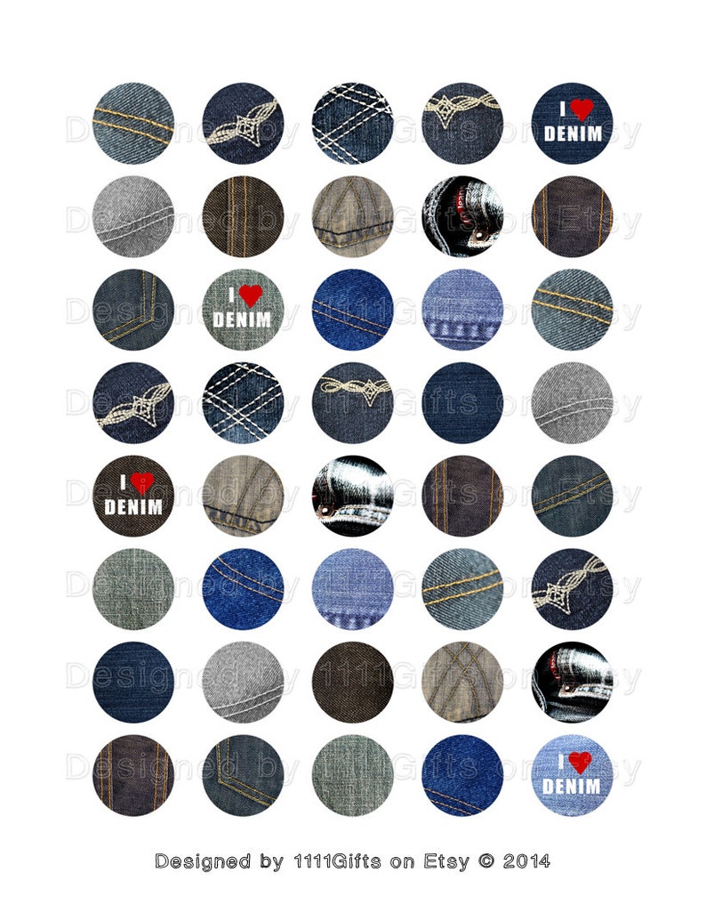 I LOVE DENIM / Assorted Jeans Digital Collage Sheet Round 1 Inch for ...