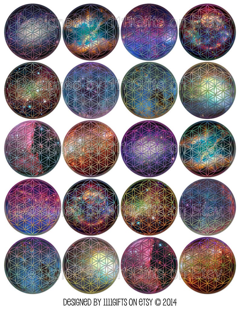 Cosmic Flower of Life * 2" Circle Digital Collage Sheet * Sacred ...
