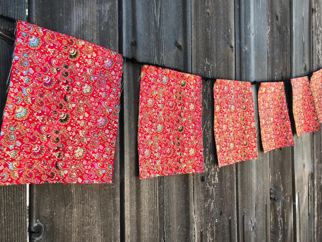 Prayer Flags • Peace Flags • Flag Garland • Crimson Brocade Satin - Etsy