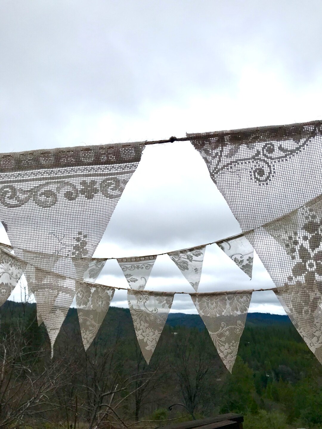 Flag Garland • Peace Flags • Bunting Swag • Taupe Lace • Wedding ...