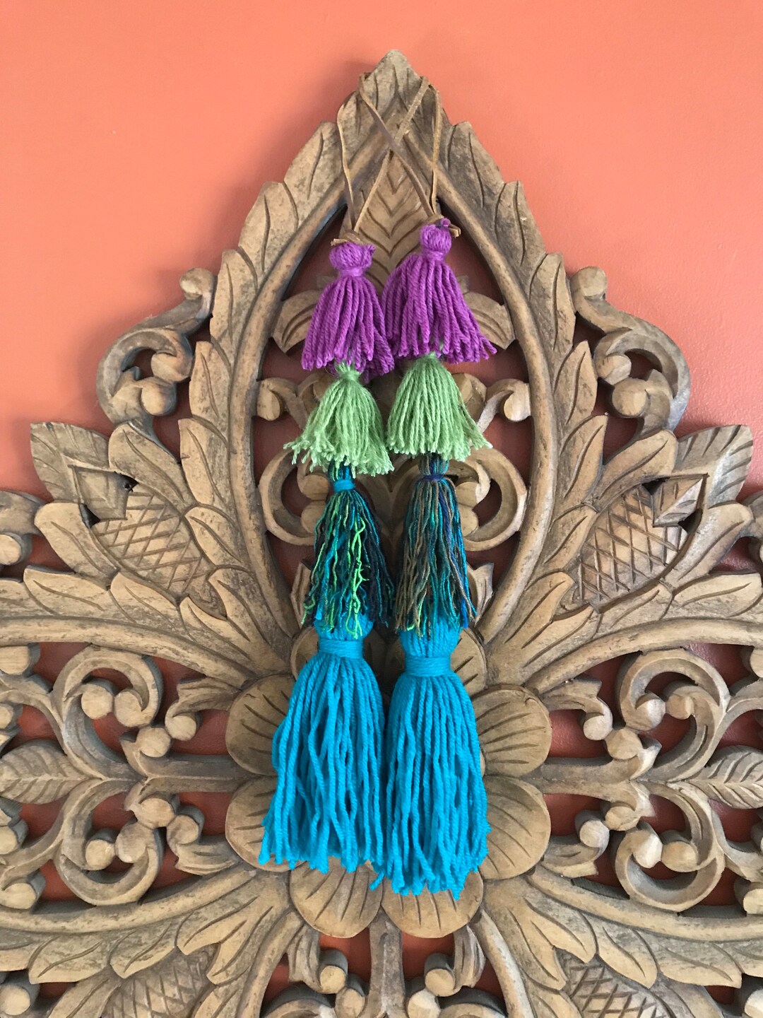 Tiered Tassles Interior Accent Natural Wool Blend Fibers Jewel Tones - Etsy