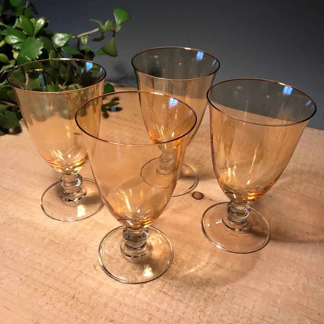 Vintage Crystal Goblets • 4 Piece Set • Handblown Glass • Iridescent ...