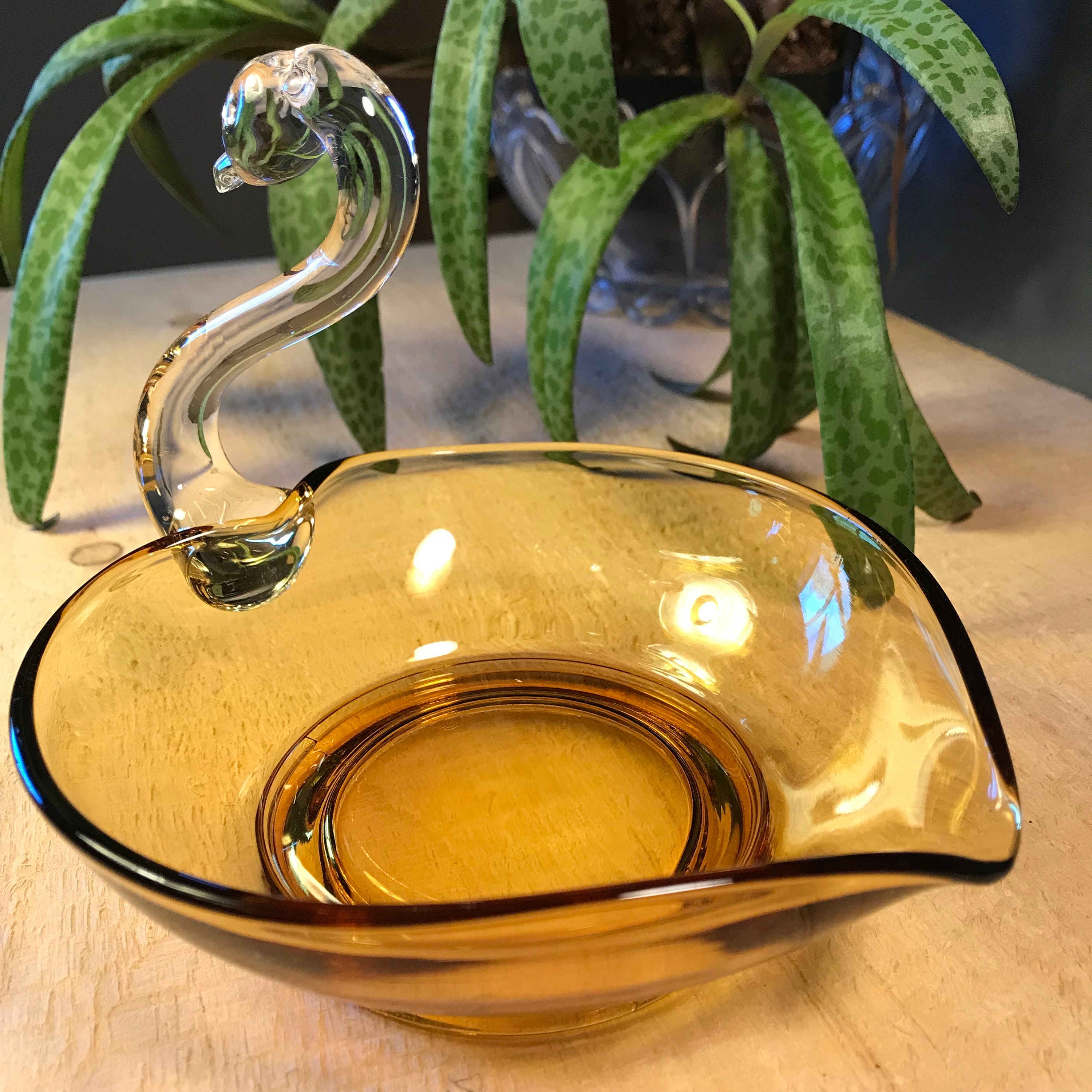 Vintage Viking Glass Co. Swan Candy Dish Amber Handblown - Etsy