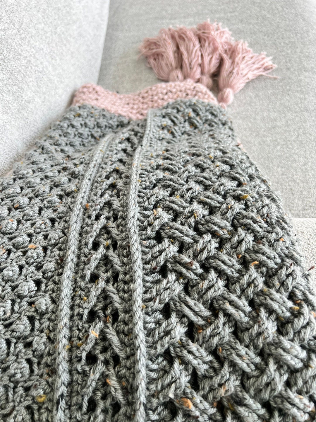 Celtic Waves Dusty Pink and Grey Couch Throw / Blanket Handmade ...