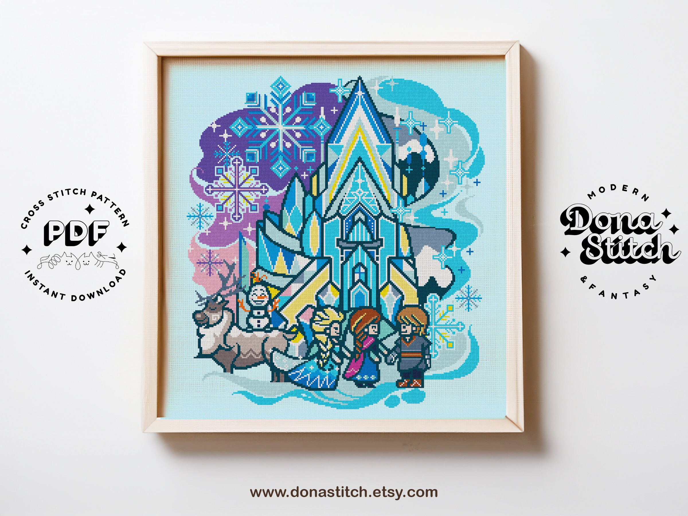 Elsa & Anna Cross Stitch Needlepoint Pattern : Frozen Queen Princess ...