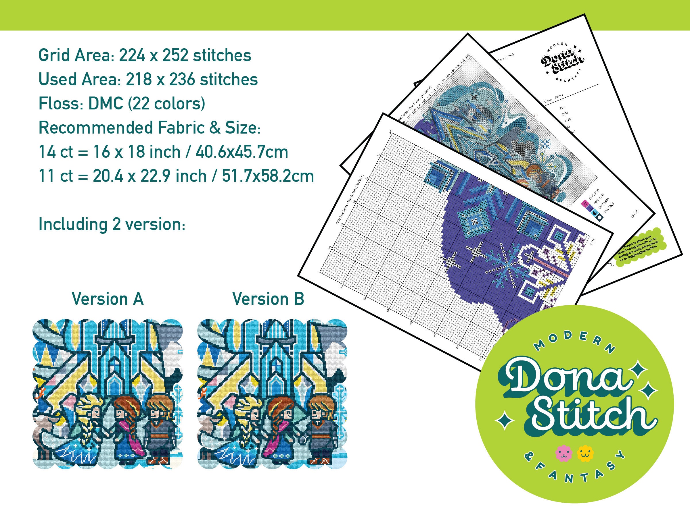 Elsa & Anna Cross Stitch Needlepoint Pattern : Frozen Queen Princess ...