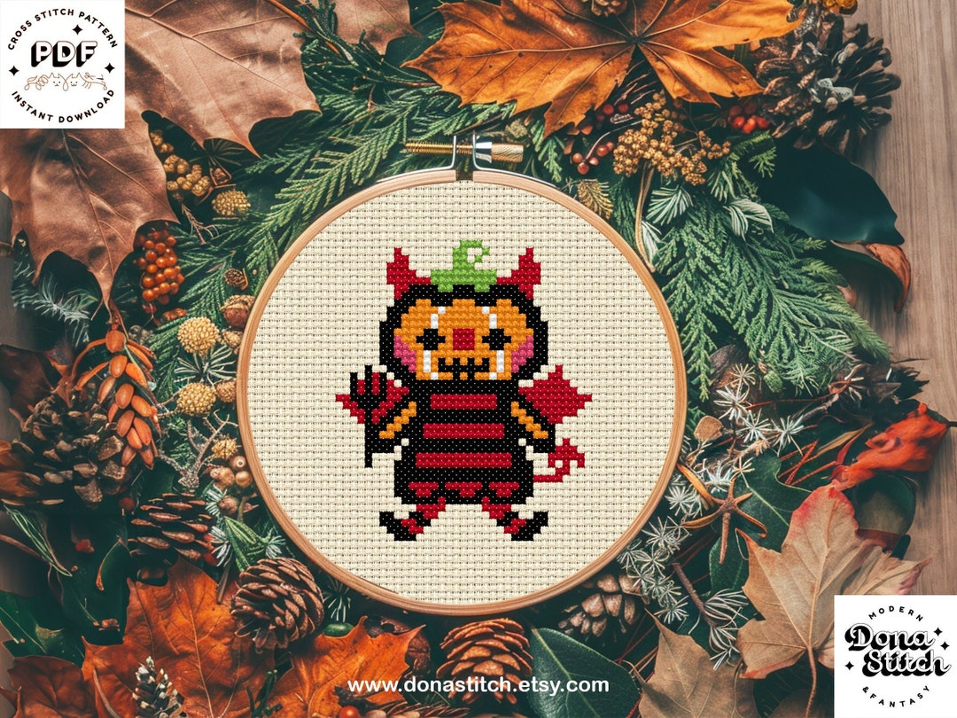 Pumpkin Little Devil Cross Stitch Pattern - Pumpkin Family - Halloween ...