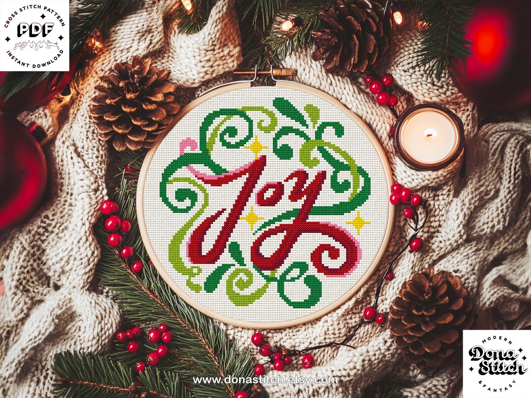 Christmas Joy Cross Stitch Pattern - Christmas Wall Decoration, Modern ...