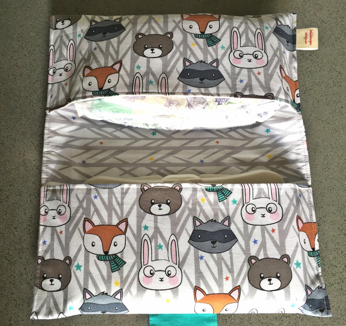 Baby or Toddler Funky Nappy Wallet. Woodland Friends Fabric. Custom ...