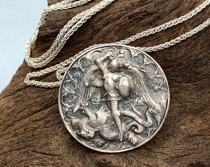 Archangel Michael Slaying the Dragon Pendant - Etsy