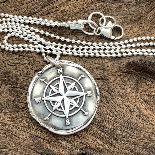 Sterling Silver Compass Pendant Necklace Working Hiking Gifts | Etsy
