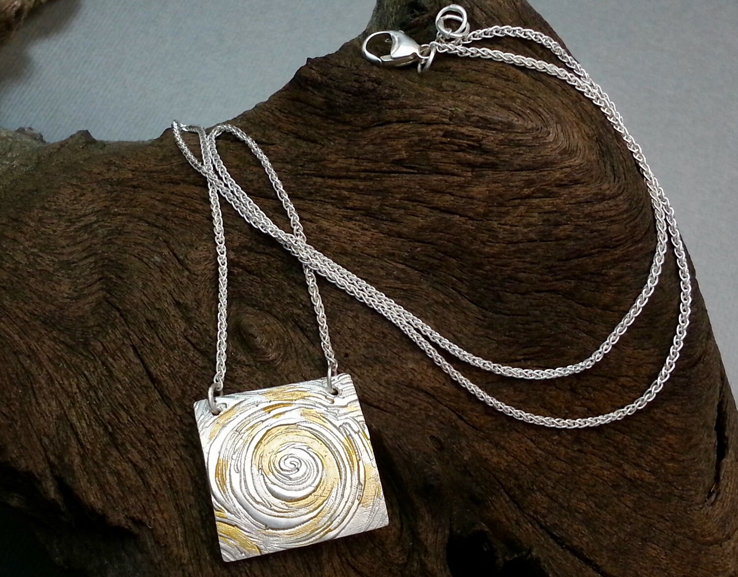 Square Swirl Necklace in Fine/sterling Silver With Gold Patination ...