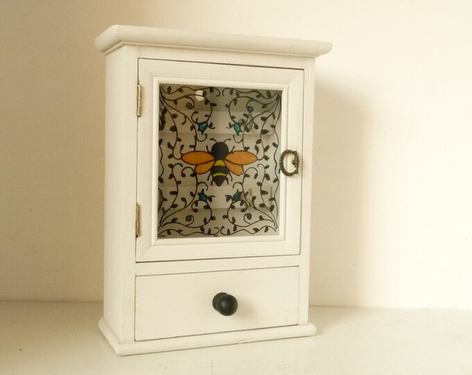 Antique White Key Box With Stained Glass Window With Bumble Bee Motif ...