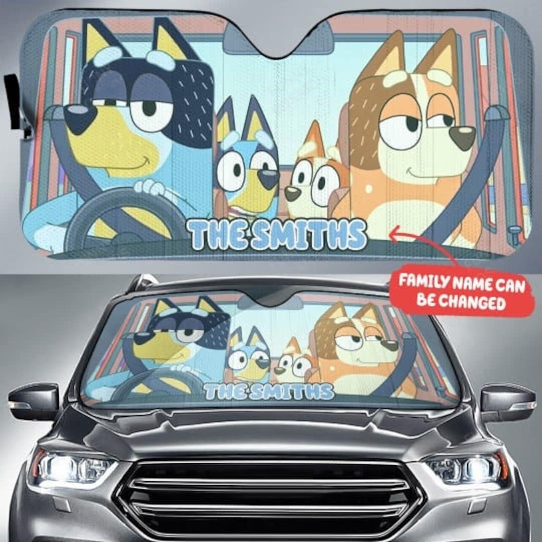 Personalized Bluey Car Auto Sun Shade, Funny Bluey Sunshade,bluey Auto ...