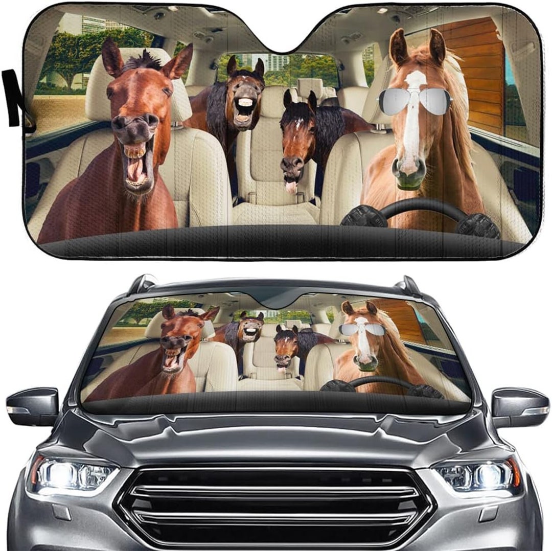 Funny Horse Car Sun Shade Car Auto Accessories, Horse Auto Sunshade ...