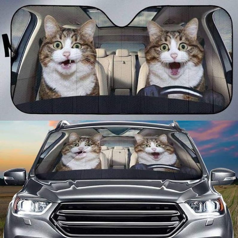 Funny Cat Couple Driving Car Sunshade, Car Sun Shade, Car Windshield ...